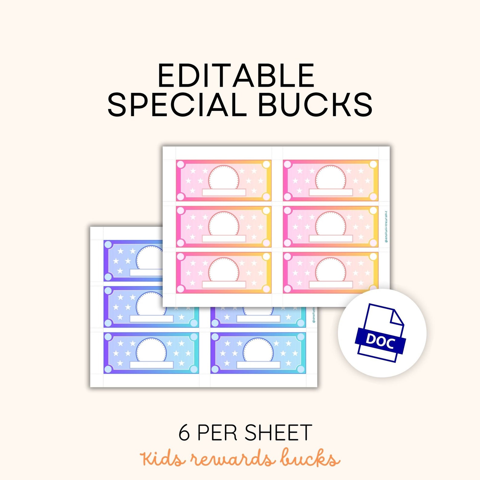 Reward Bucks for Kids Printable Play Money Editable Allowance Money Mom ...