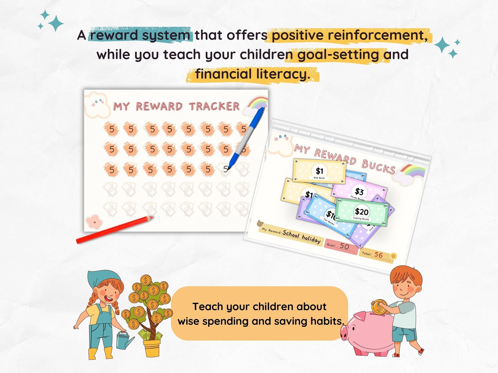Editable Kids Reward Chart: Chore Chart, Play Money (digital Download ...