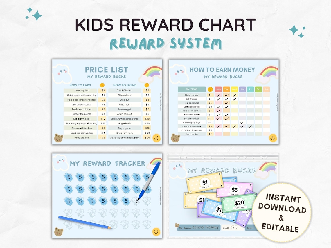 Editable Kids Reward Chart How to Earn Money Chore Chart for Kids ...