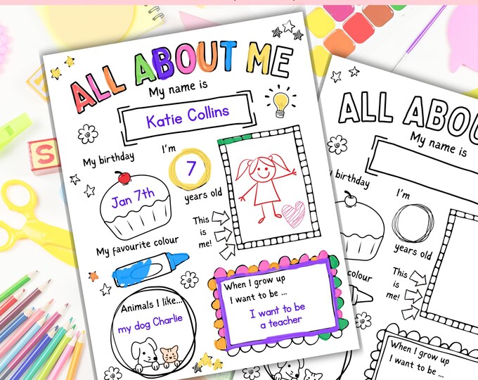 All About Me Coloring Page, Printable Back to School Worksheet Template ...