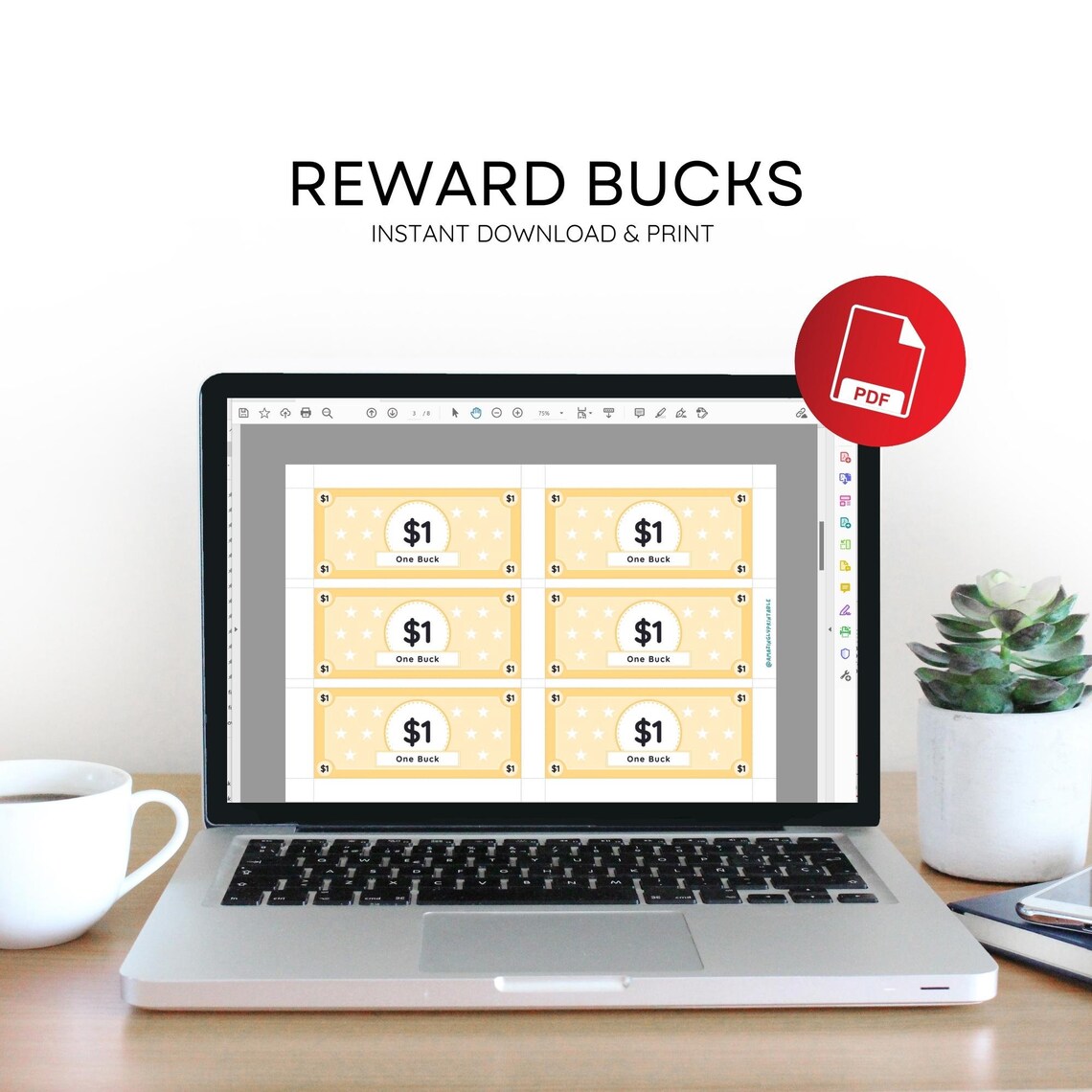 EDITABLE Kids Reward Bucks Printable, Kids Reward Chore Bucks ...