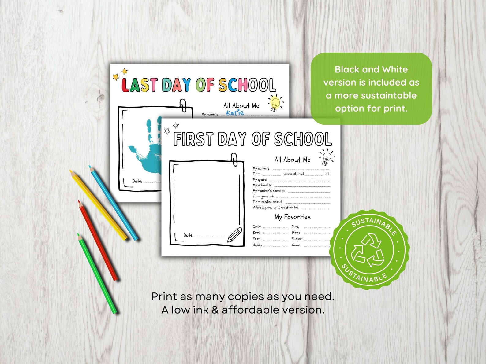 First and Last Day of School Printable, Handprint Art, Handprint Craft ...