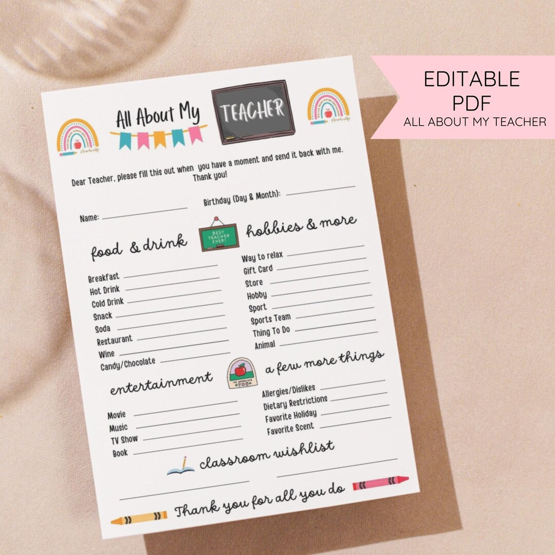 Favorites Survey, All About Me Printable, Questionnaire, My Favorite ...