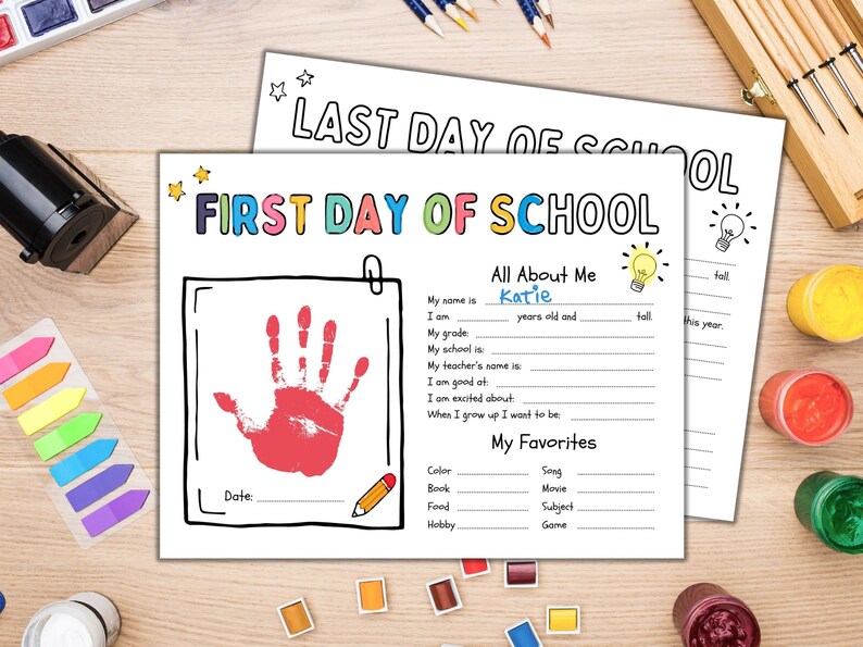First and Last Day of School Printable, Handprint Art, Handprint Craft ...