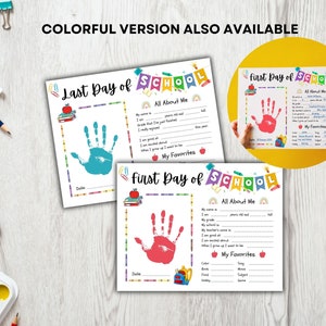 First and Last Day of School Interview Printable, Handprint Art, Back ...