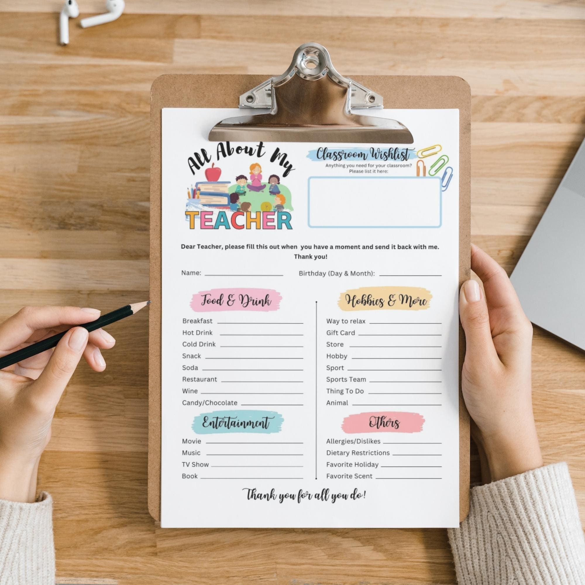 All About My Teacher Printable Questionnaire, Teacher Favorite Things ...