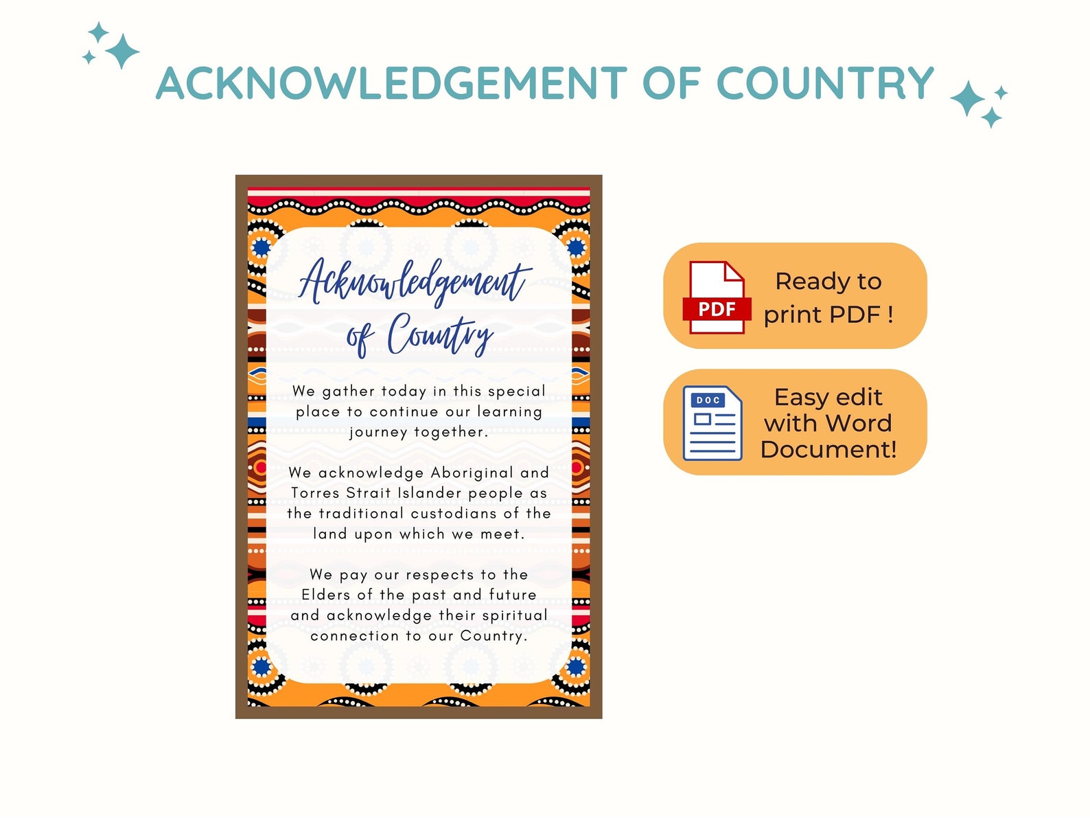 Editable Acknowledgement of Country Sign Indigenous Poster Aboriginal ...
