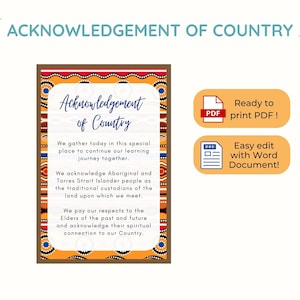 Editable Acknowledgement of Country Sign Indigenous Poster Aboriginal ...