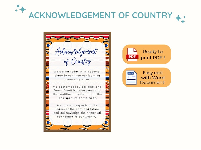 Editable Acknowledgement of Country Sign Indigenous Poster Aboriginal ...