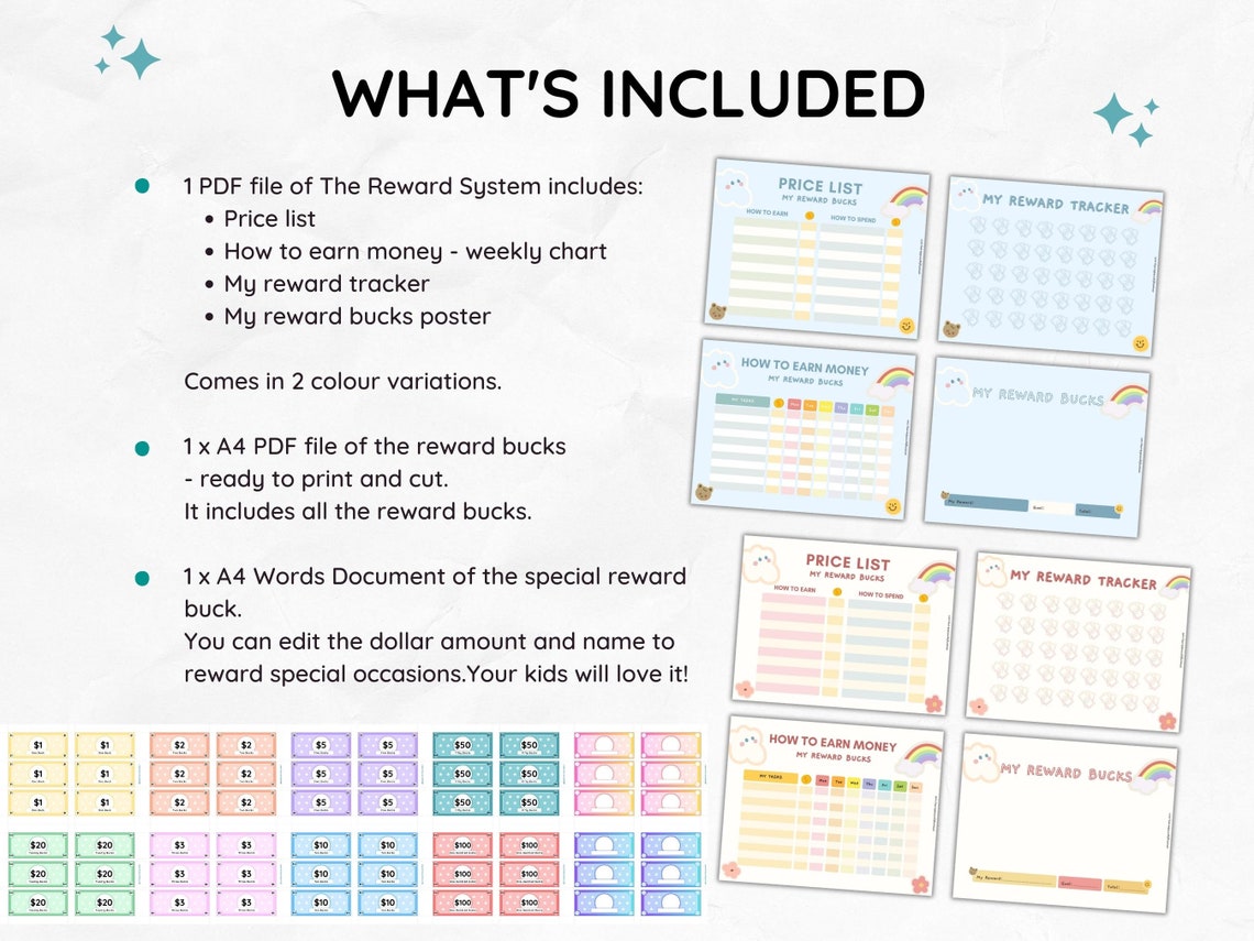 Editable Kids Reward Chart How to Earn Money Chore Chart for Kids ...