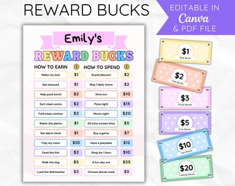 Kids Reward Bucks Printable, Kids Reward Coupons, Chore Bucks ...