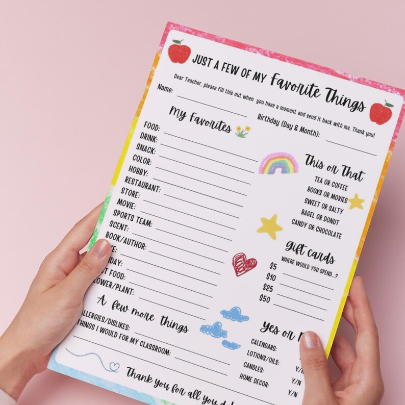 Favorite Things, Printable, Teacher Favorites, Questionnaire, Teacher ...