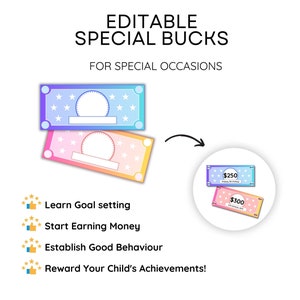 Editable Reward Bucks for Kids Printable Pretend Play Money Allowance ...