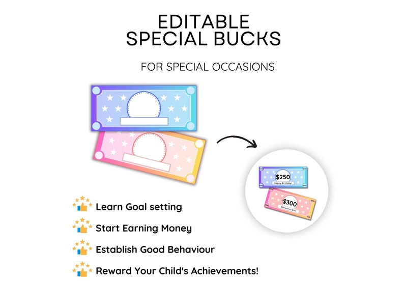 Editable Reward Bucks for Kids Printable Pretend Play Money Allowance ...