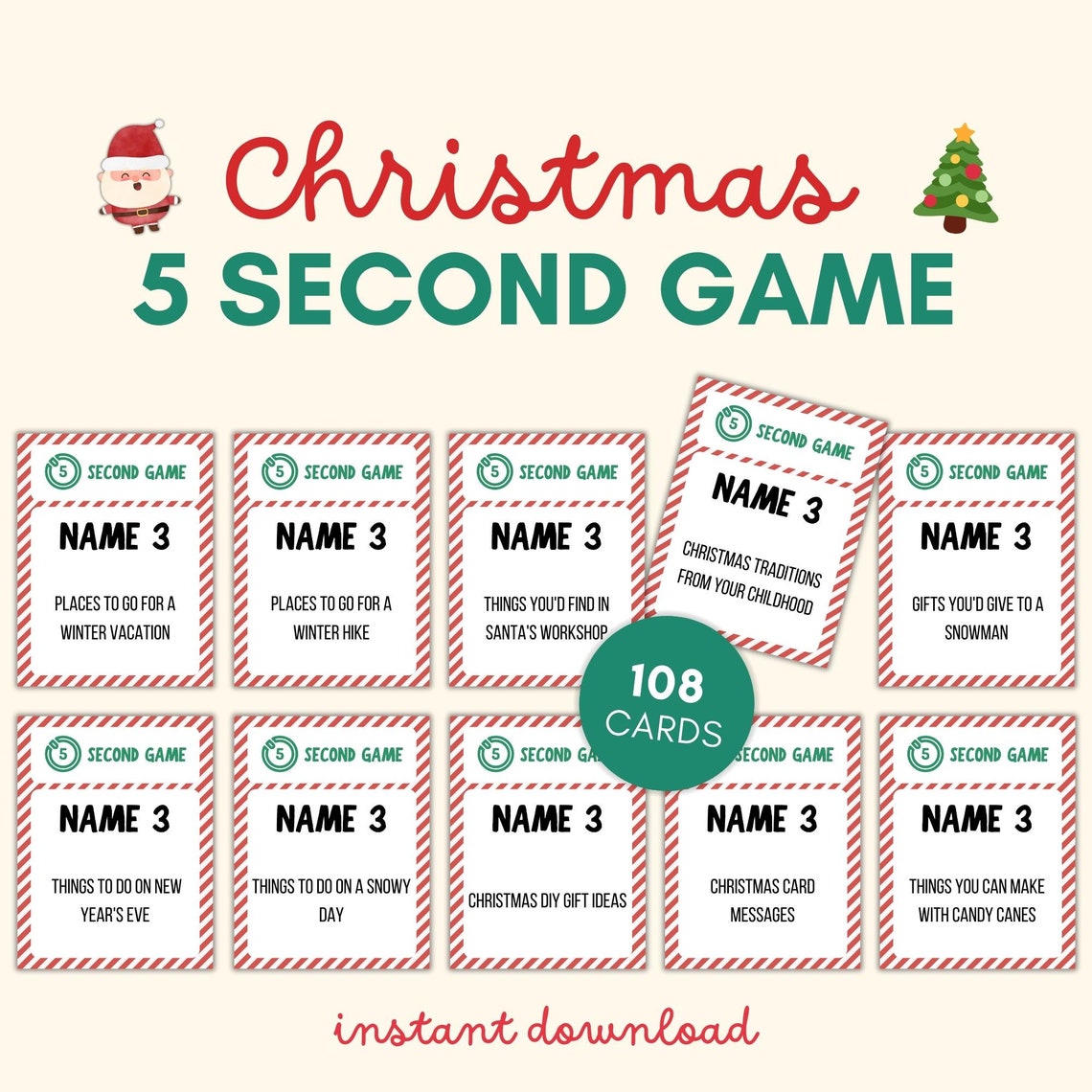 Christmas 5 Second Game | Printable Christmas Game | Christmas Party ...
