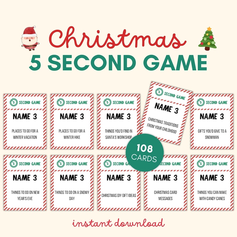 Christmas 5 Second Game | Printable Christmas Game | Christmas Party ...