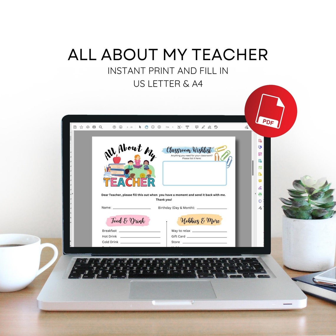 All About My Teacher Printable Questionnaire, Teacher Favorite Things ...