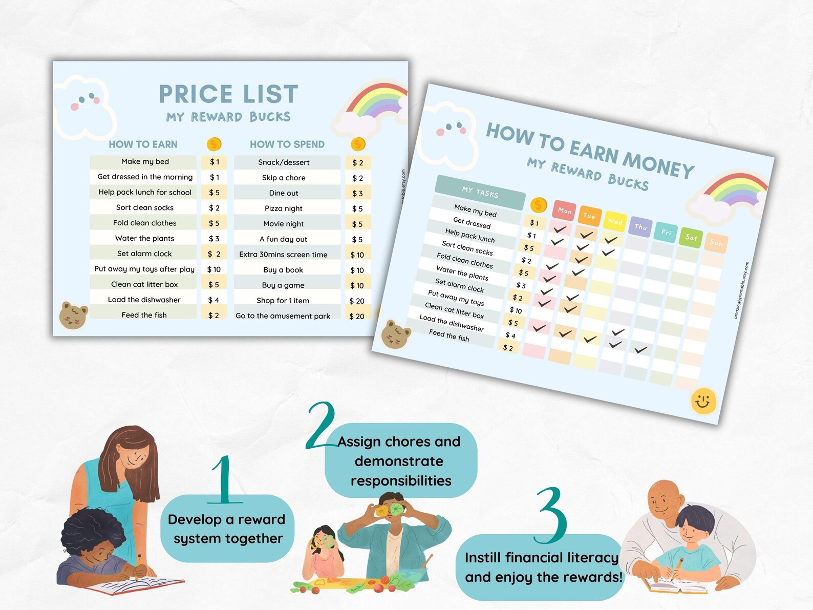 Editable Kids Reward Chart How to Earn Money Chore Chart for Kids ...
