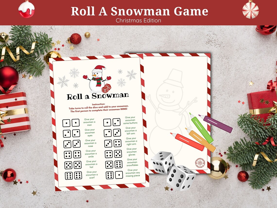 Roll A Snowman Game Printable Christmas Game Winter Activity for Kids ...