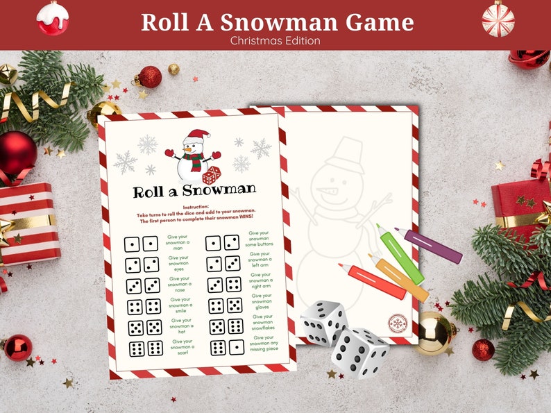 Roll A Snowman Game Printable Christmas Game Winter Activity for Kids ...