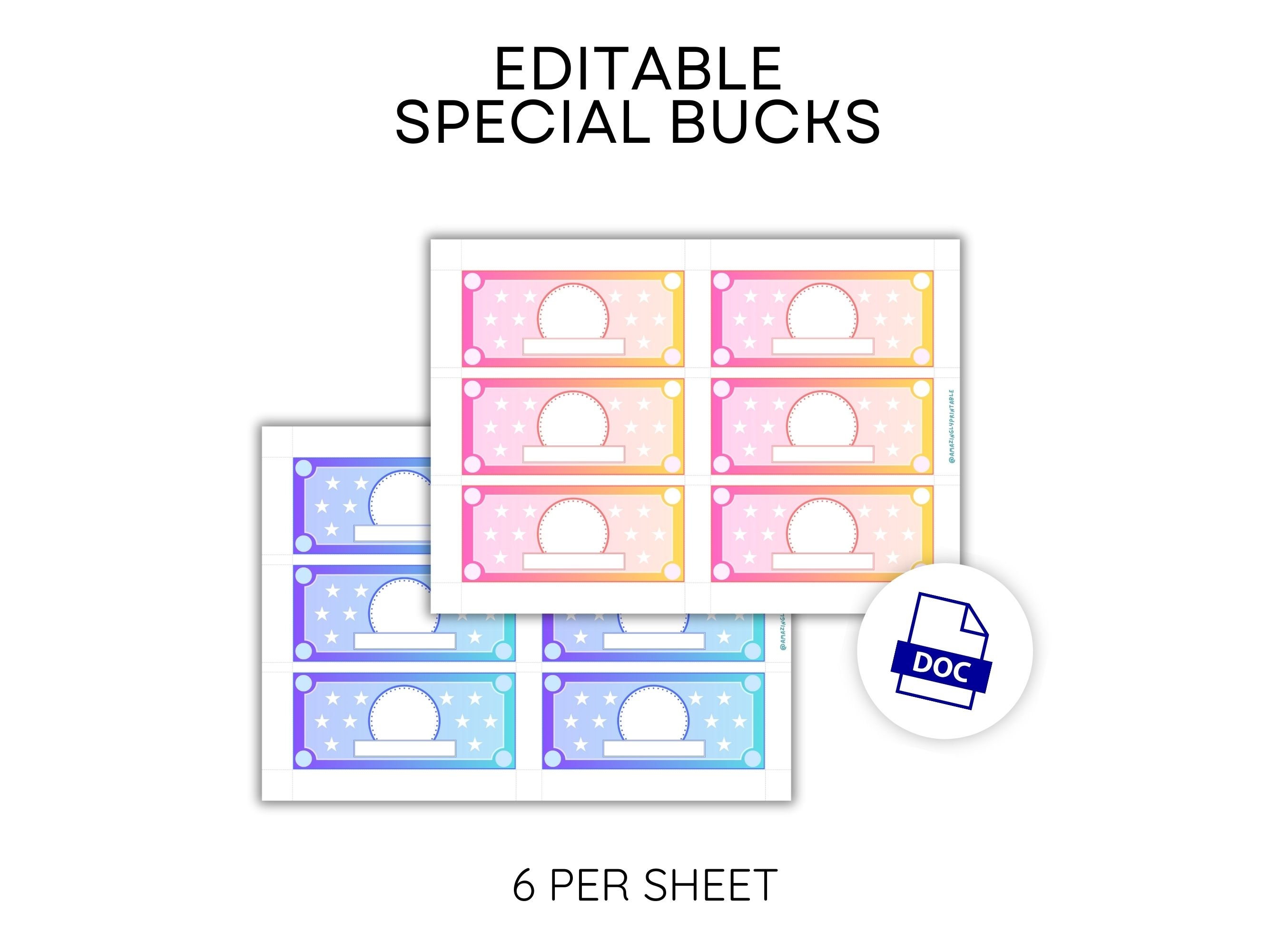 Editable Reward Bucks for Kids Printable Pretend Play Money Allowance ...