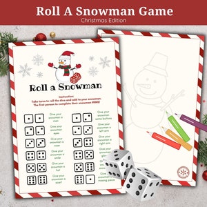 Roll A Snowman Game Printable Christmas Game Winter Activity for Kids ...