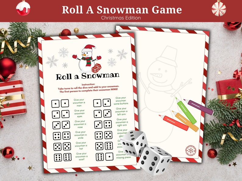 Roll A Snowman Game Printable Christmas Game Winter Activity for Kids ...