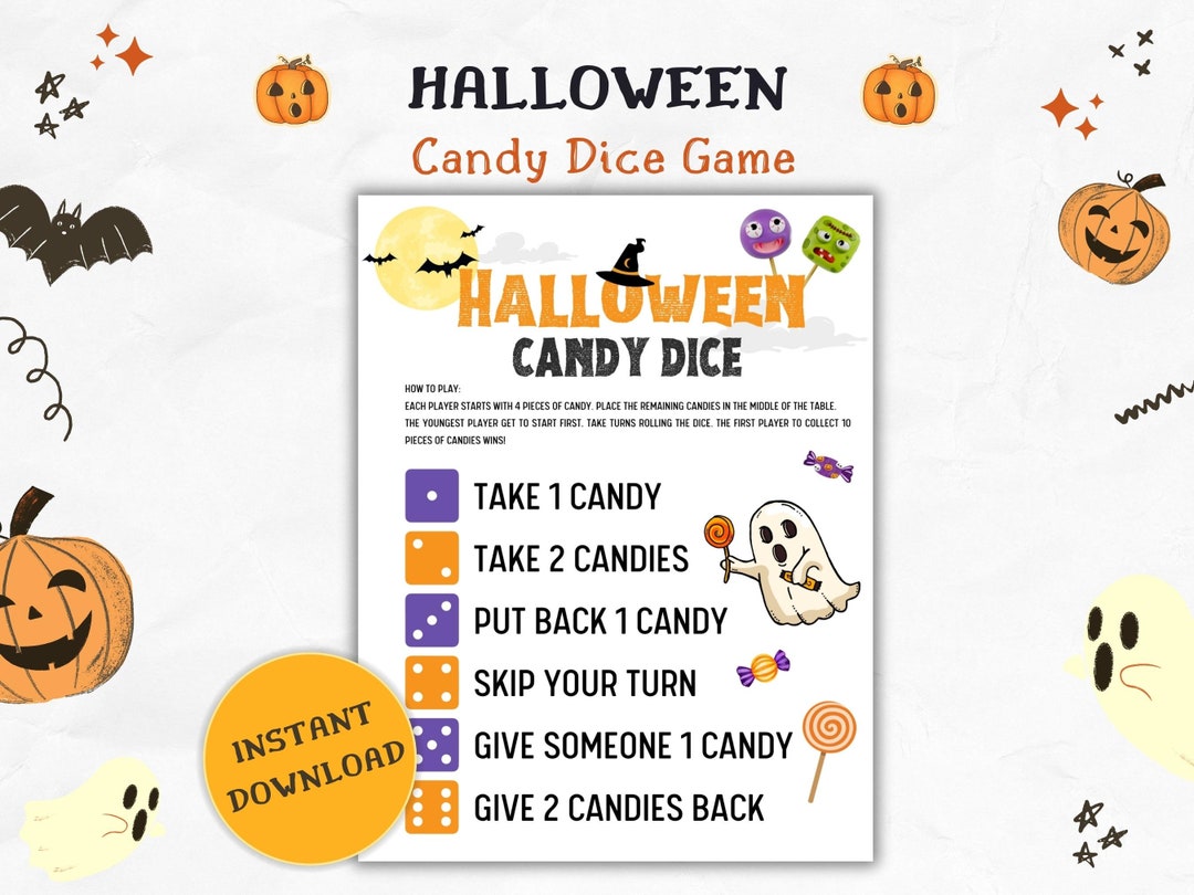 Halloween Candy Dice Game, Kids Printable Party Activity (PDF) - Etsy