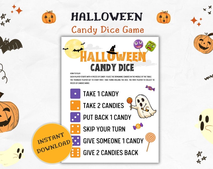 Halloween Party Candy Dice Game, Halloween Candy Game, Kids Party Game ...