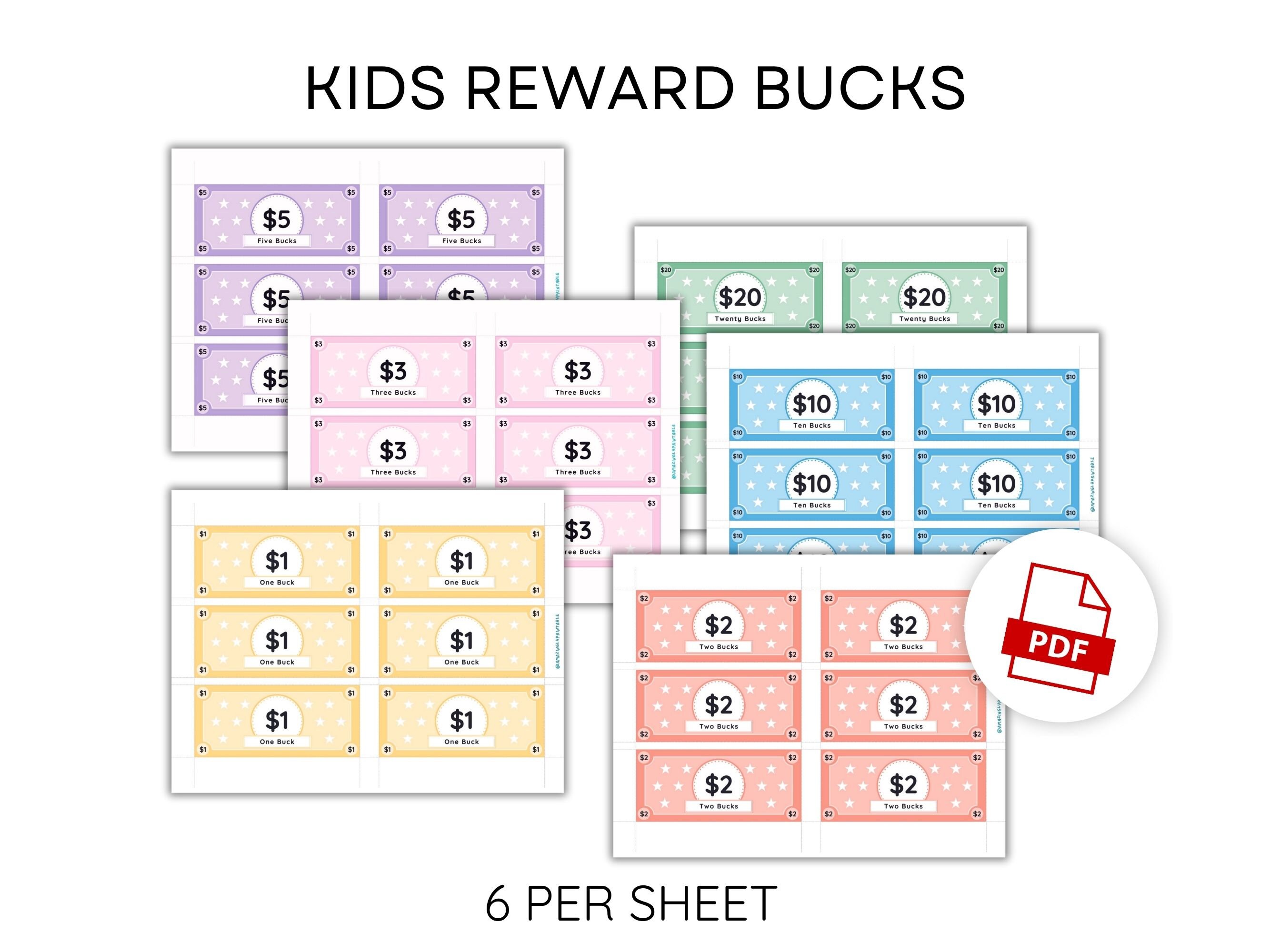 Editable Reward Bucks for Kids Printable Pretend Play Money Allowance ...