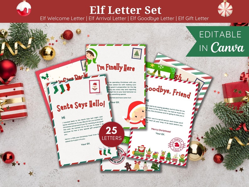 Christmas Elf Letter Printable Bundle, Editable Canva Template - Etsy
