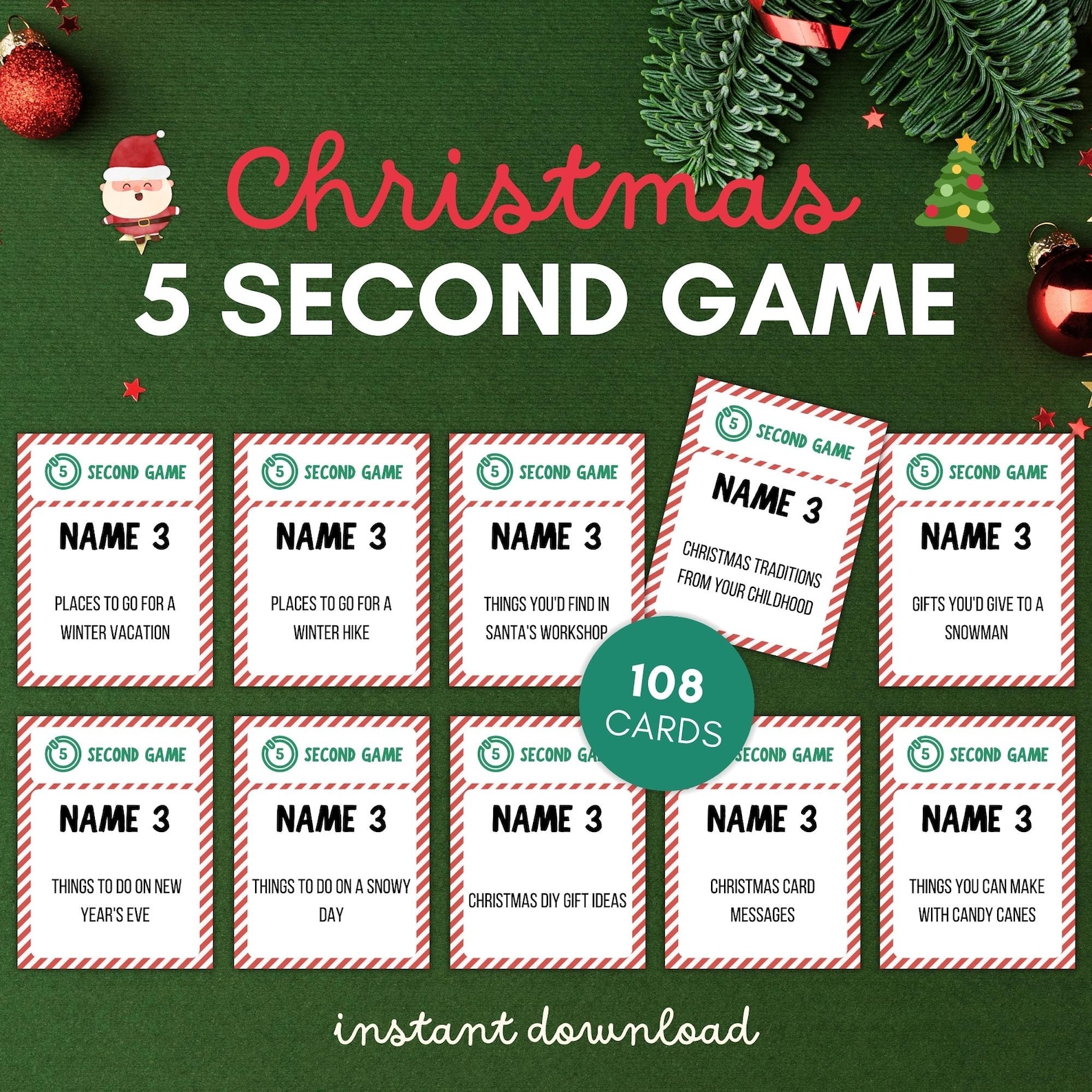 Christmas 5 Second Game | Printable Christmas Game | Christmas Party ...