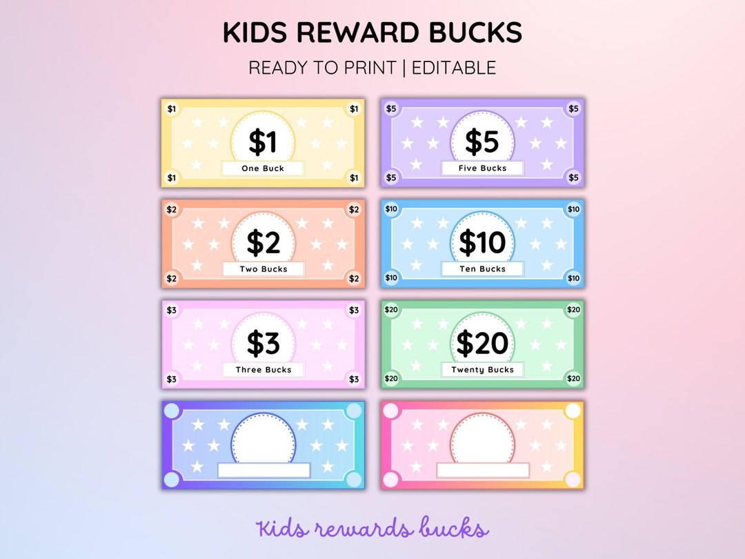 Mom Reward Bucks for Kids Printable Pretend Play Money Allowance Money ...