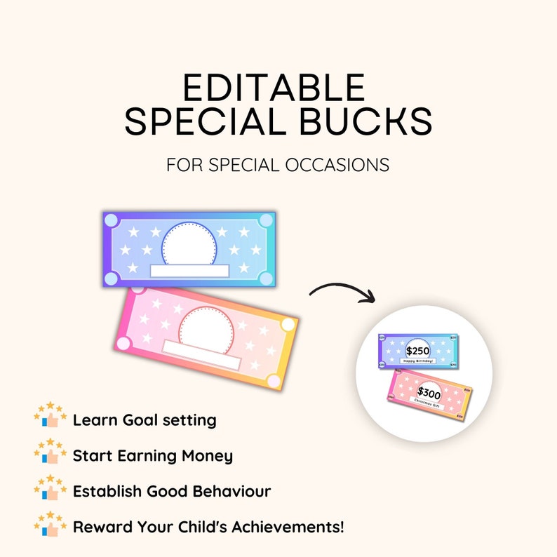 Printable Kids Reward Bucks, Play Money (editable Digital Download) - Etsy