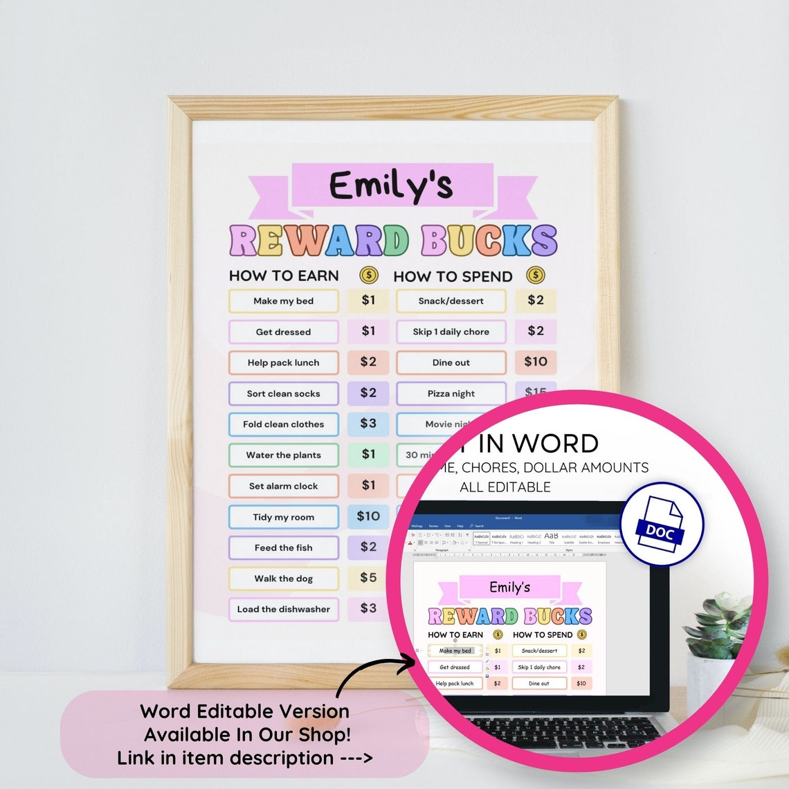 EDITABLE Kids Reward Bucks Printable, Kids Reward Chore Bucks ...