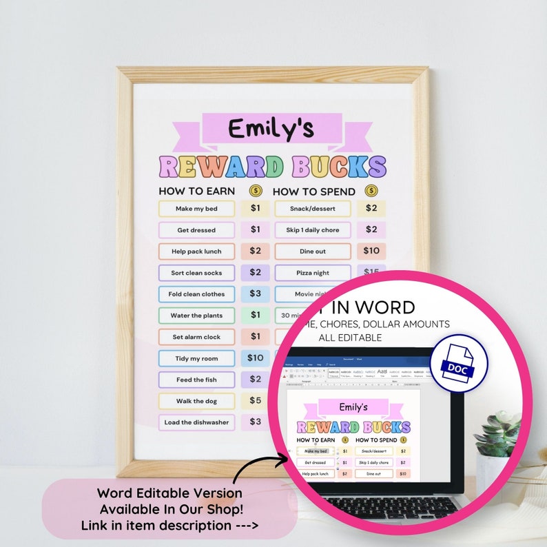 EDITABLE Kids Reward Bucks Printable, Kids Reward Chore Bucks ...