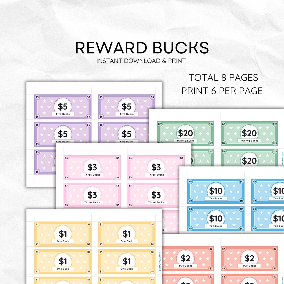 EDITABLE Kids Reward Bucks Printable, Kids Reward Chore Bucks ...