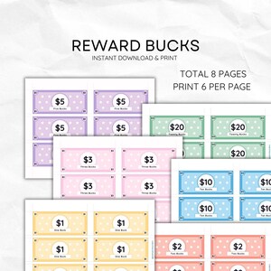 EDITABLE Kids Reward Bucks Printable, Kids Reward Chore Bucks ...