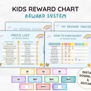 Editable Kids Reward Chart How to Earn Money Chore Chart for Kids ...