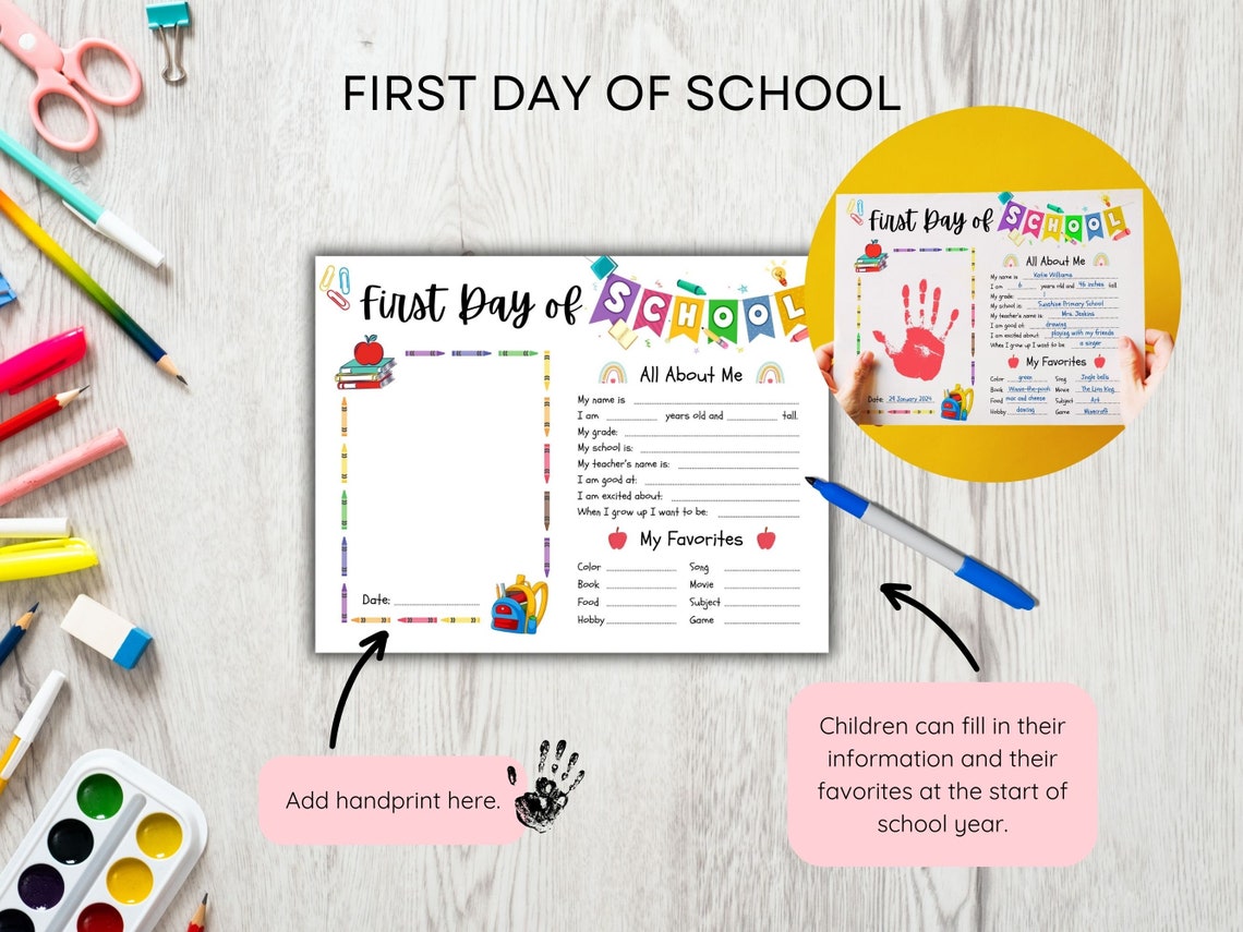 First and Last Day of School Printable, Handprint Art, Handprint Craft ...