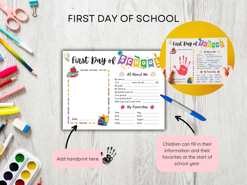 First and Last Day of School Printable, Handprint Art, Handprint Craft ...