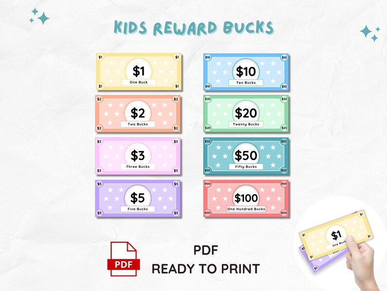 Printable Kids Reward Bucks, Play Money (editable) - Etsy