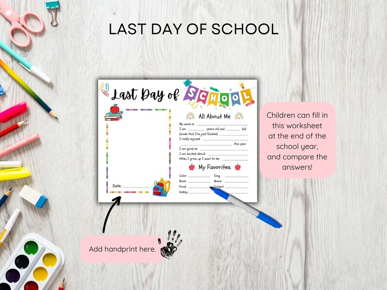 First and Last Day of School Printable, Handprint Art, Handprint Craft ...