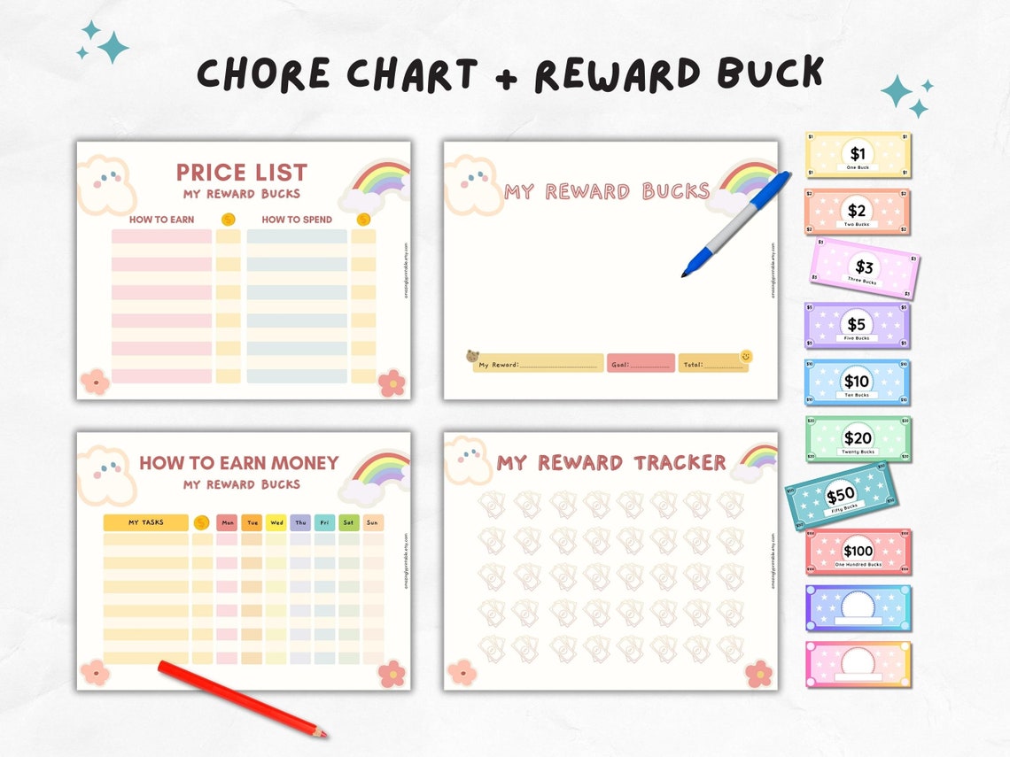 Editable Kids Reward Bucks PRINTABLE Reward Chart for Kids Reward ...
