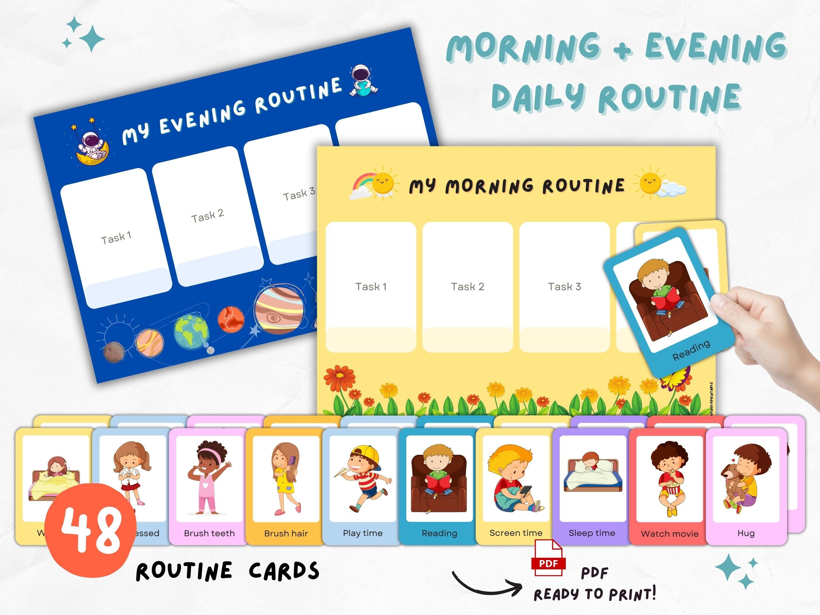 Visual Schedule Kids Routine Chart Toddler Morning Routine Printable ...