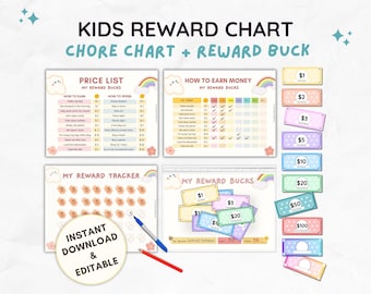Editable Kids Reward Bucks PRINTABLE Reward Chart for Kids Reward ...