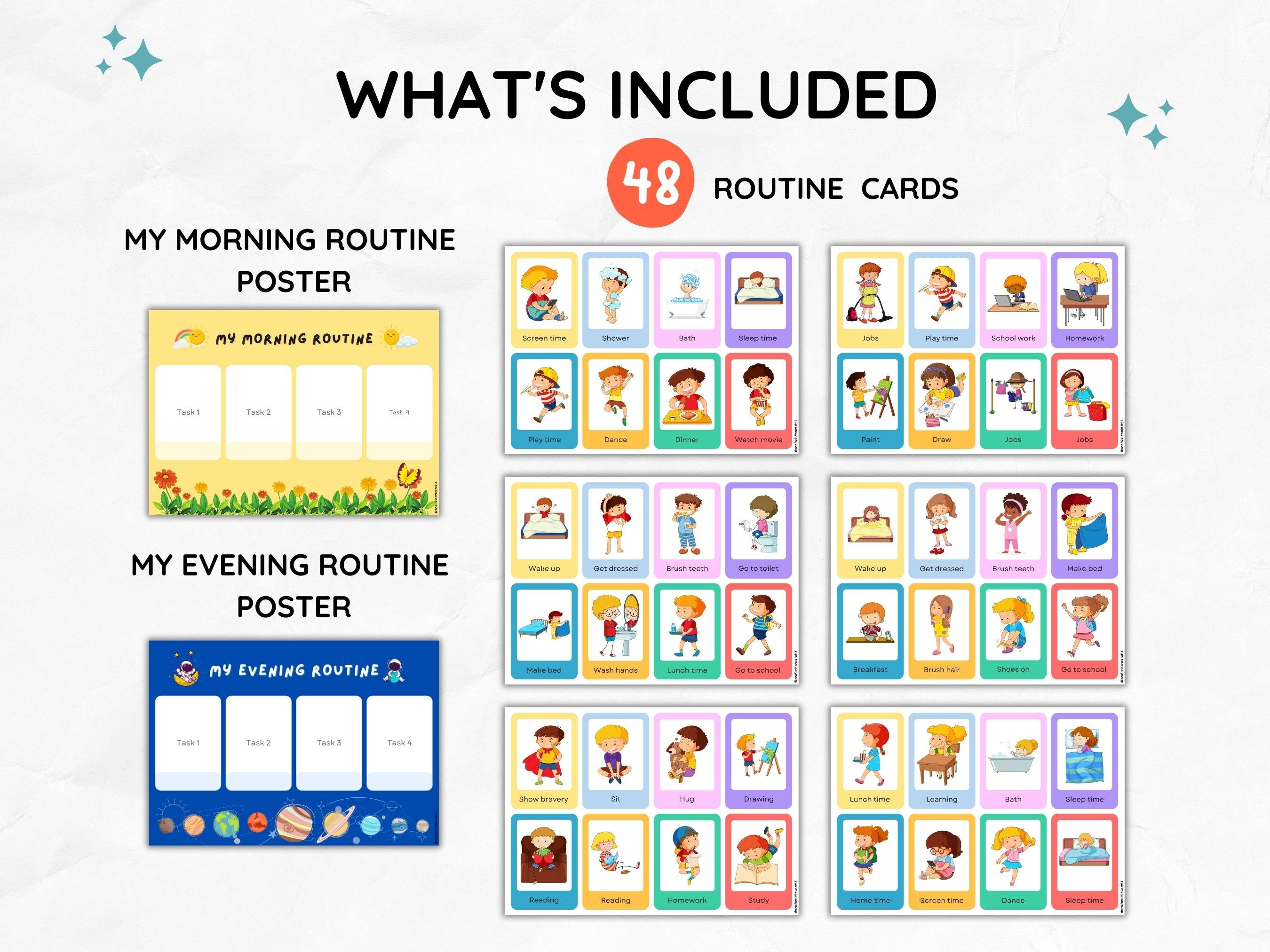 Visual Schedule Kids Routine Chart Toddler Morning Routine Printable ...