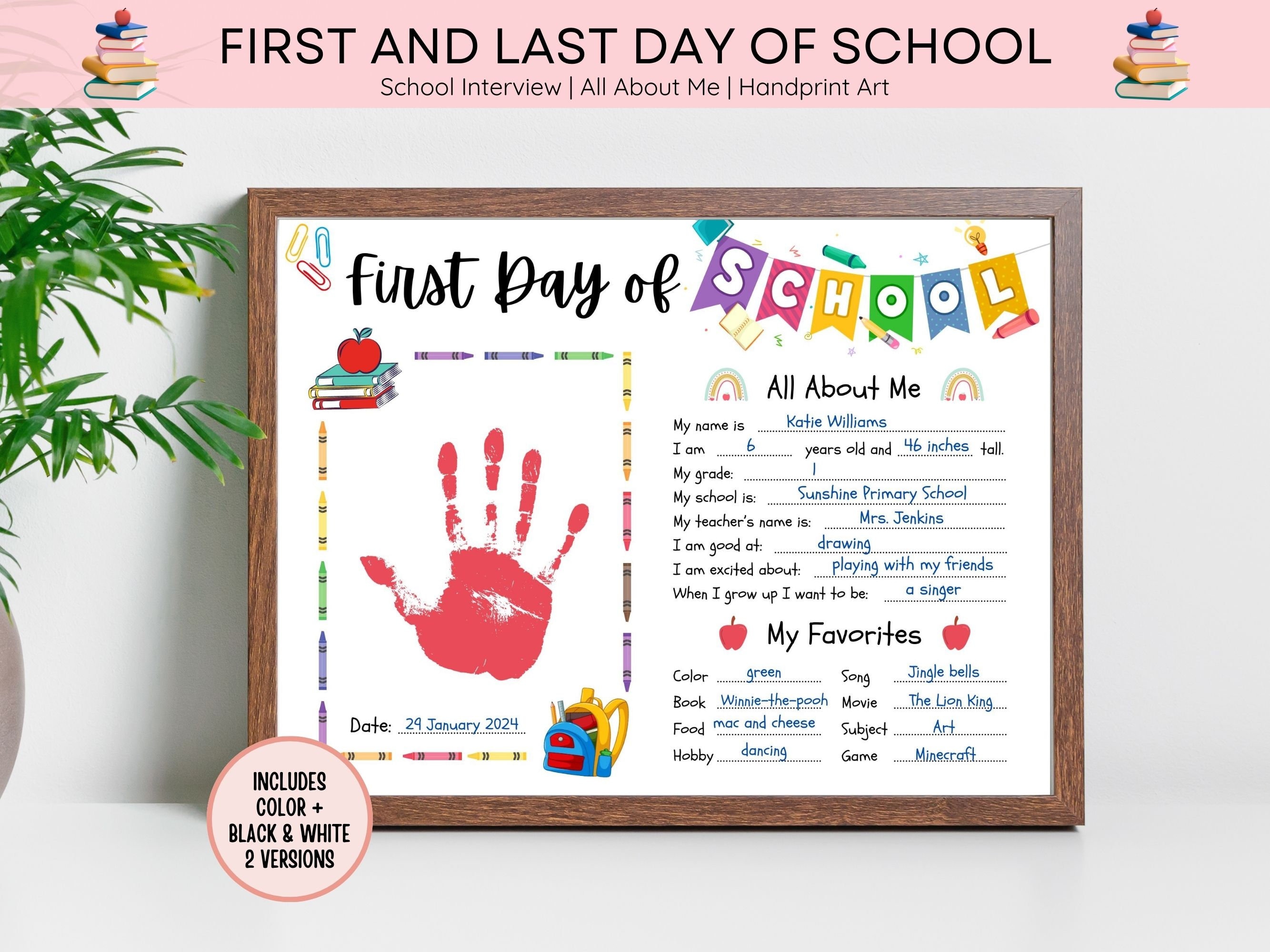 First and Last Day of School Printable, Handprint Art, Handprint Craft ...