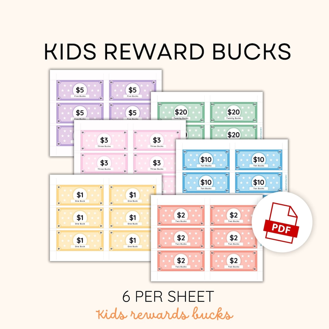 Reward Bucks for Kids Printable Play Money Editable Allowance Money Mom ...