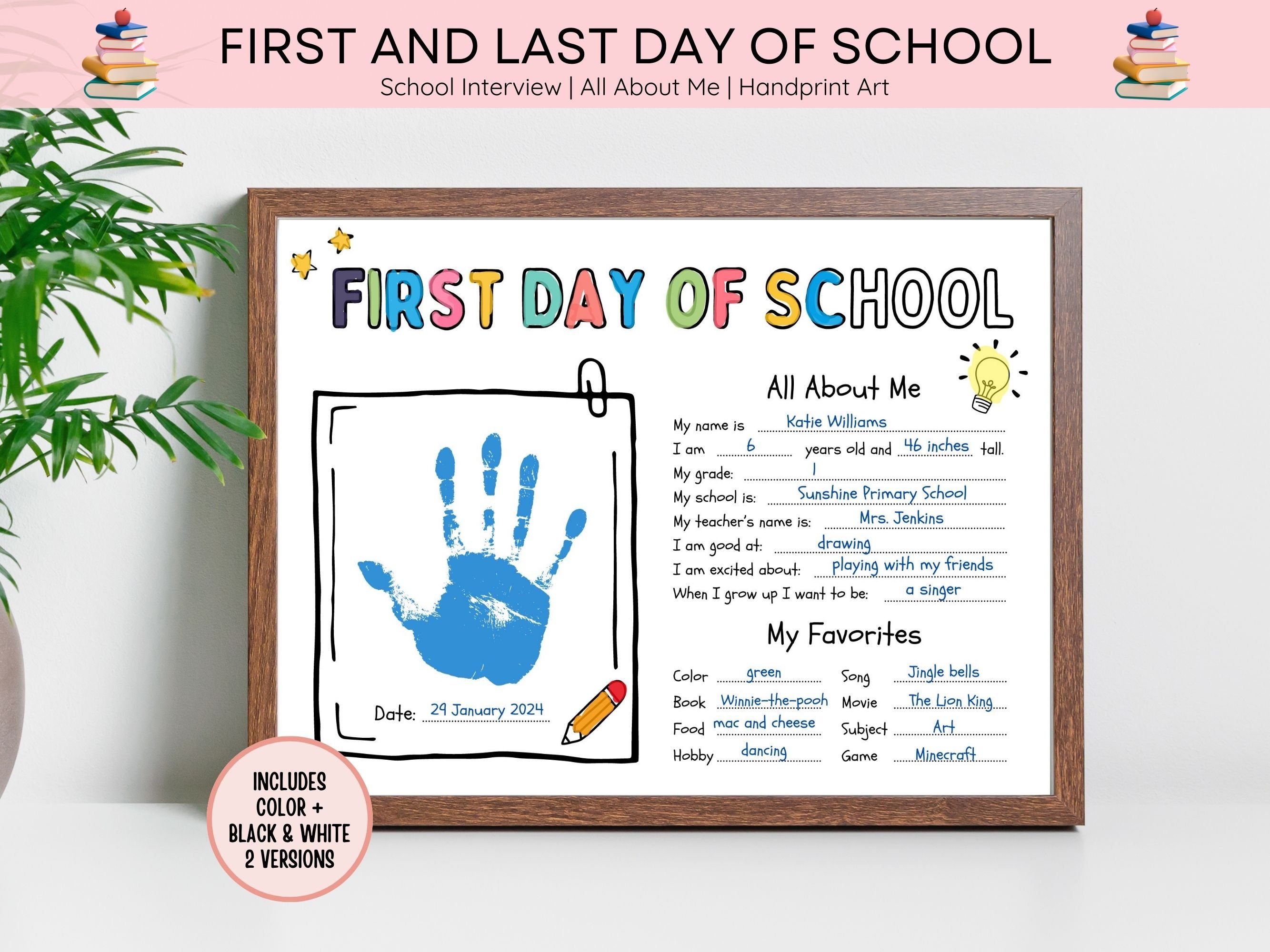 First and Last Day of School Interview Printable, Handprint Art, Back ...
